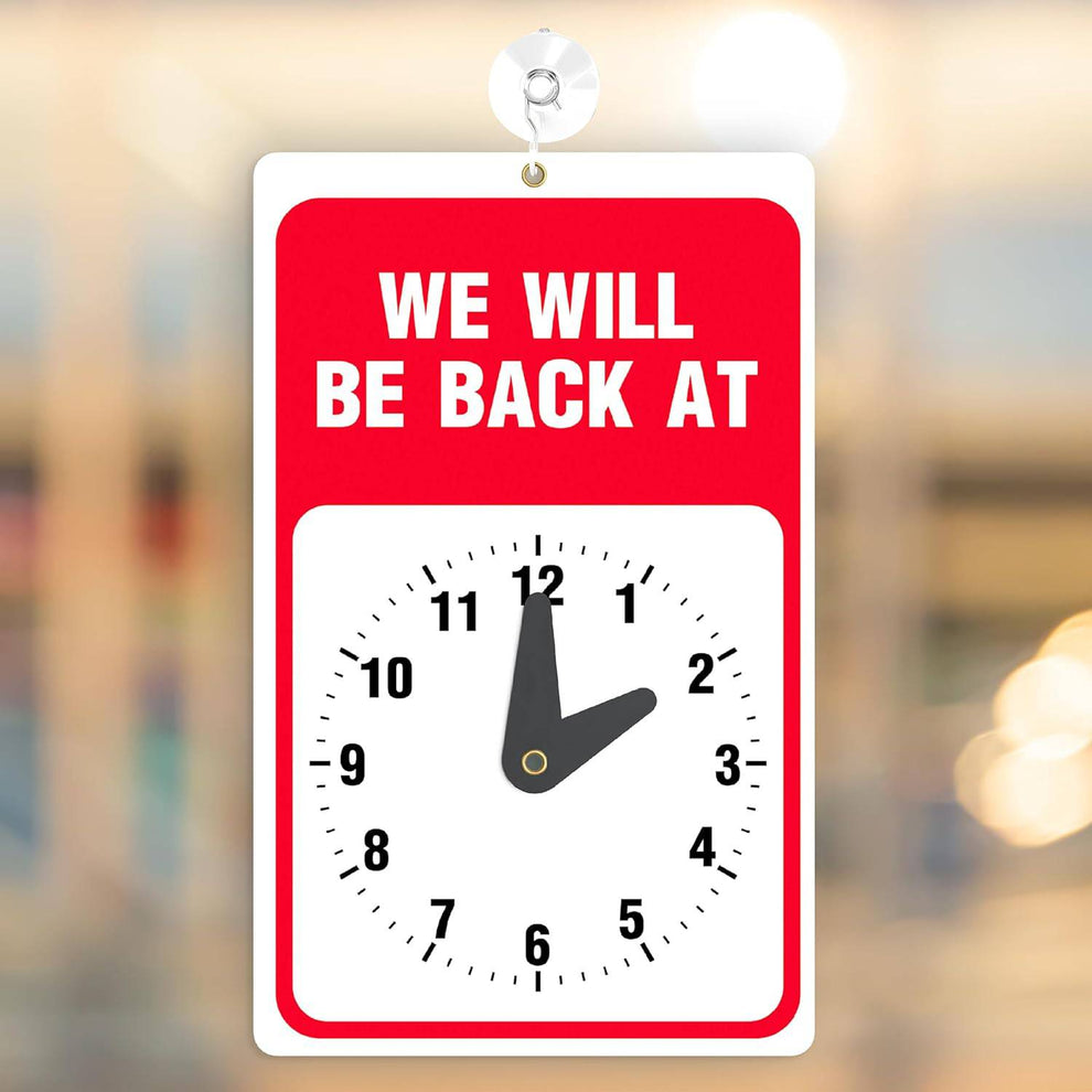 Professional ‘Be Back Soon’ Sign With Clock | Assured Signs – ASSURED SIGNS